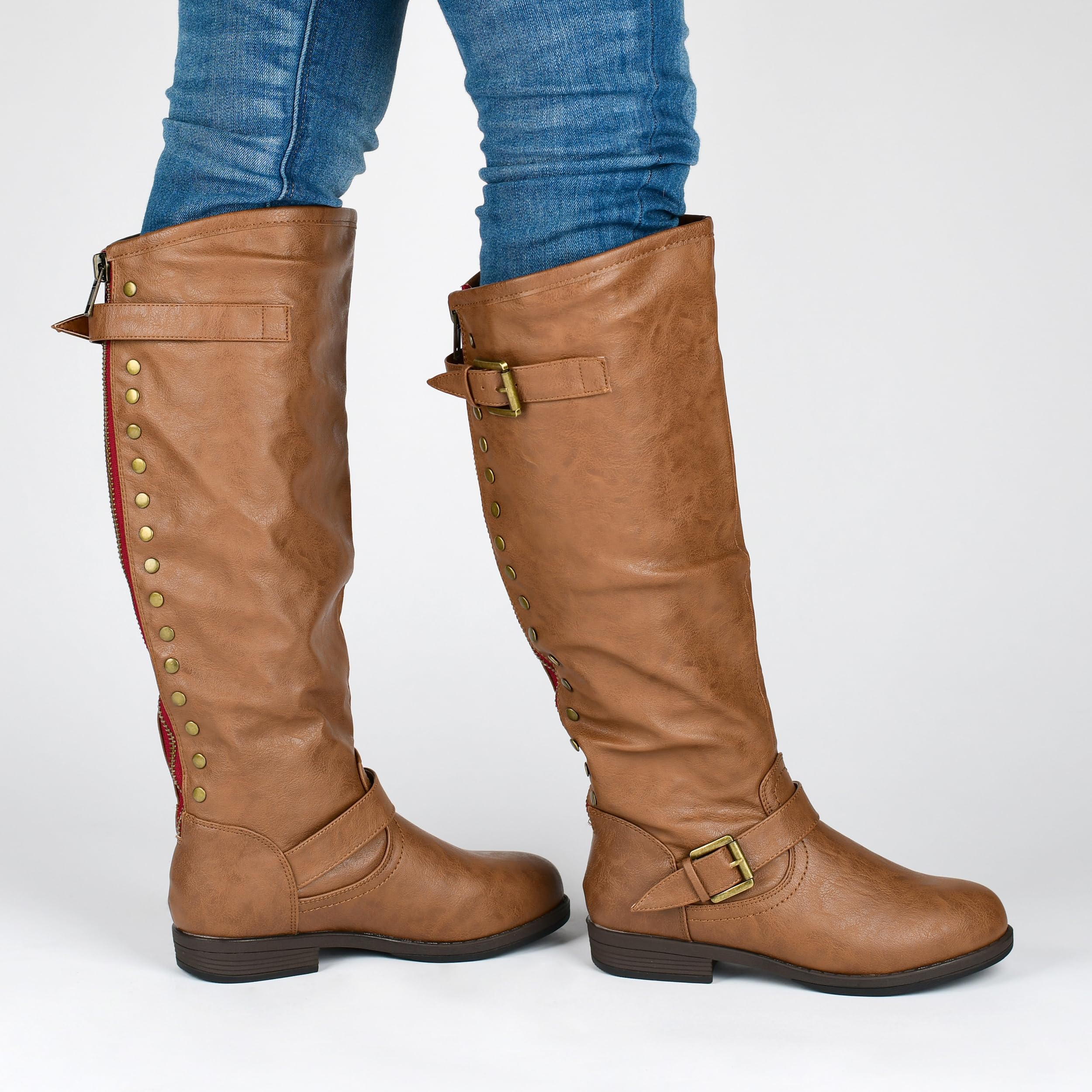 Journee Collection Women's Spokane Stacked Heel Riding Boots - Taupe