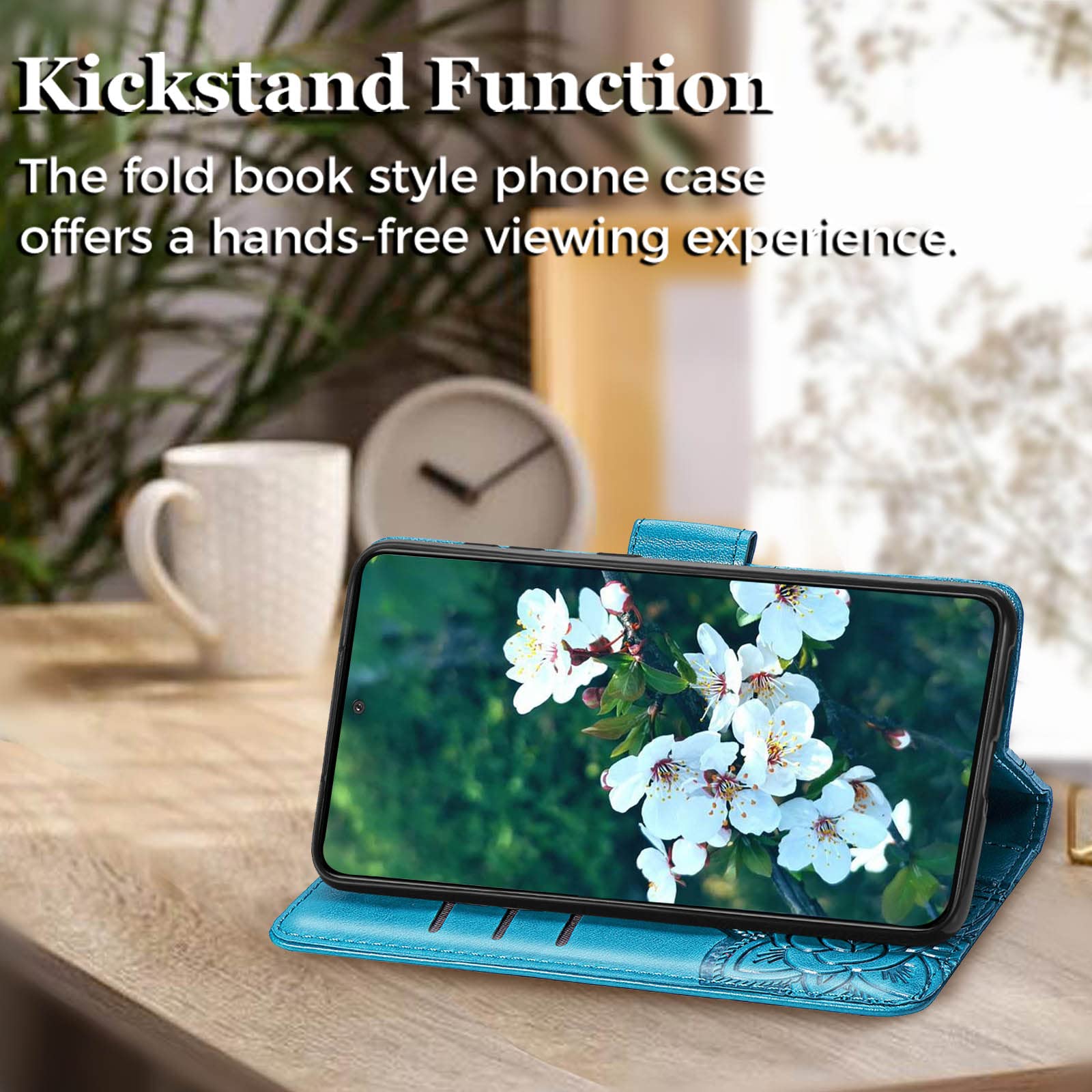 KRHGEIK for Samsung Galaxy S23 5G Case Wallet,Women Flip Folio Cover with Butterfly Embossed PU Leather Kickstand Credit Card Holders Slots Wrist Strap Phone Case 6.1" (Blue)