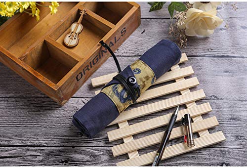 Canvas Pencil Wrap Pouch Cotton Roll Up Pen Organizer with Pencil Loops and Zipper Pocket,Travel Pen Pouch Case for Artists,Students(No Pencil Included) (Chinese Dragon)