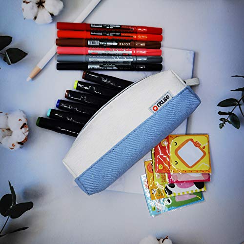 Oritlife Upgraded Wide-Open Stationery Pencil Case with Premium PU and Cotton, Pen Pencil Pouch with Silver Zipper for School College & Office (Blue)