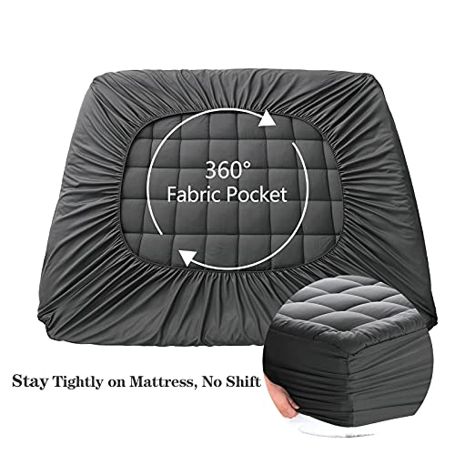 EASELAND RV Short Queen Mattress Pad Pillow Top Mattress Cover Quilted Fitted Mattress Protector Cotton Top 8-21" Deep Pocket Cooling Mattress Topper (60x75 Inches, Dark Grey)