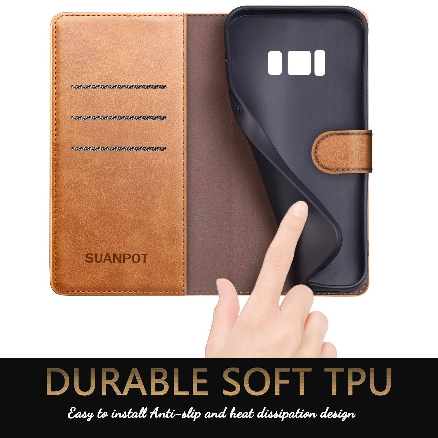 SUANPOT for Samsung Galaxy S8+ /S8 Plus 6.2 (Not Fit S8) Leather Wallet case with RFID Blocking Credit Card Holder, Flip Folio Book PU Cell Phone Cover Shockproof case Pocket for Men Women Light Brown