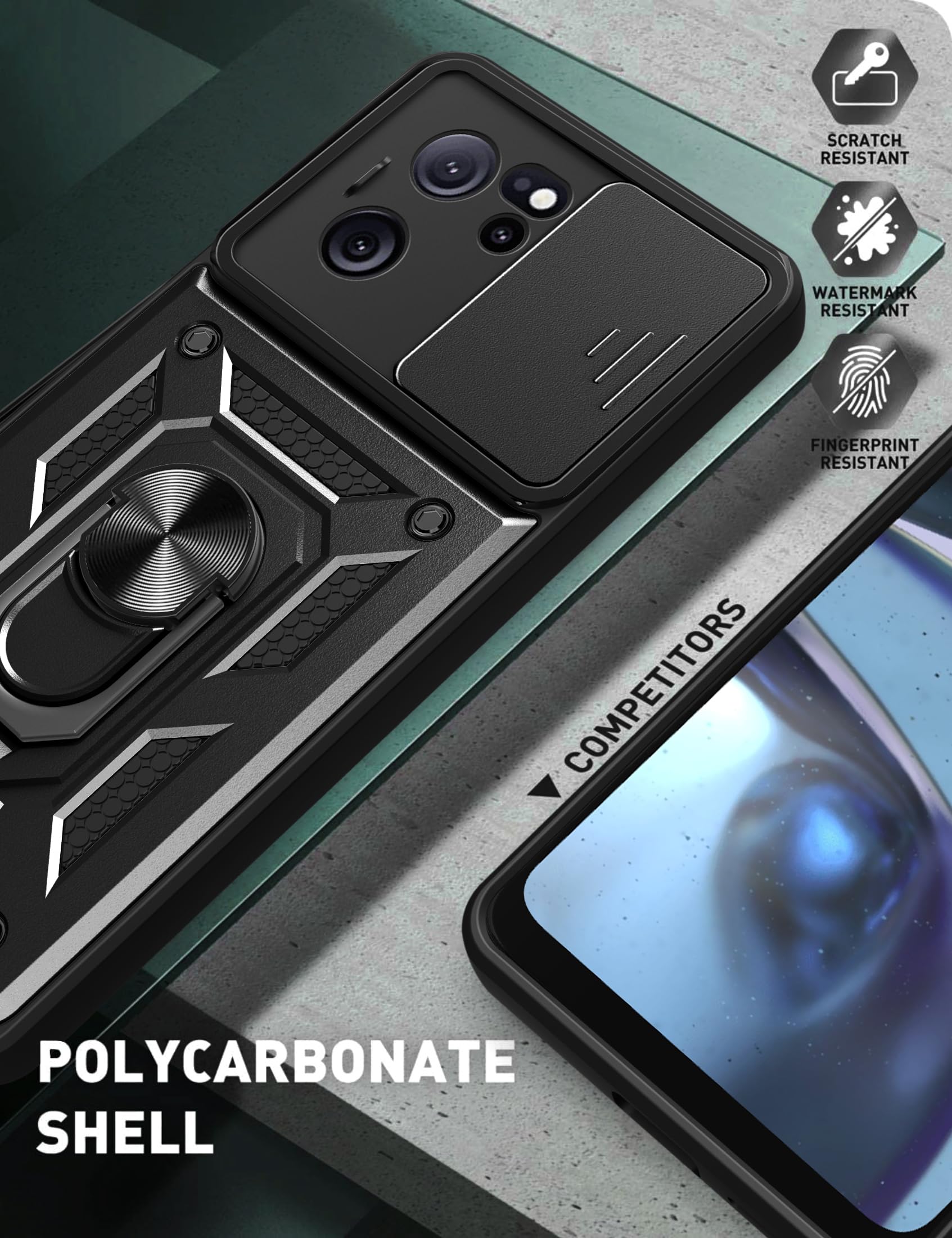Kainevy for Xiaomi 13T Pro Case Heavy Duty with Camera Protective Cover Xiaomi 13T Pro Case Shockproof with Ring Magnetic Stand Black Aesthetic Cool for Men Boys Durable Case (Black)