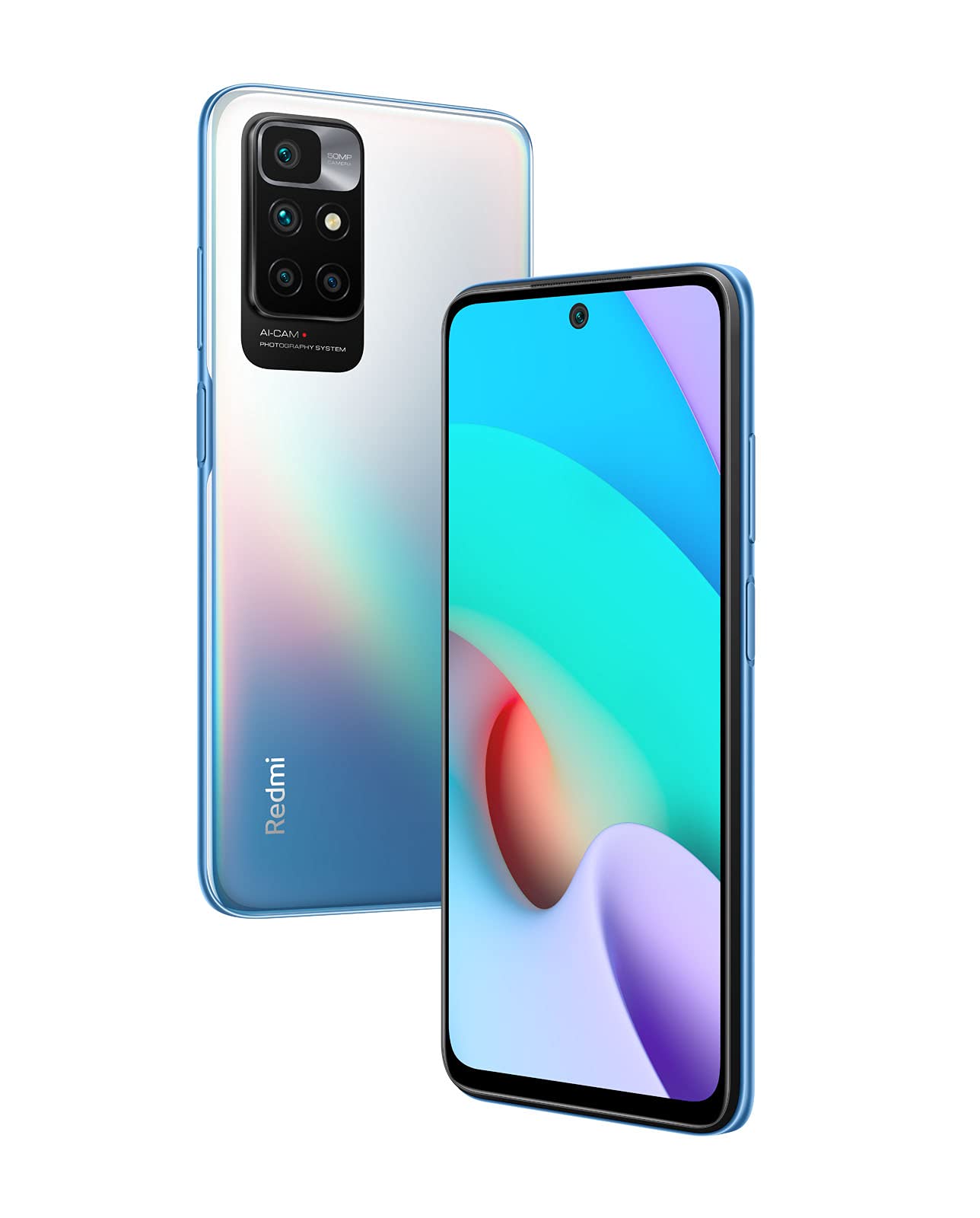 Xiaomi Redmi 10 4G Volte GSM Factory Unlocked 6.5" 50MP Quad Camera (Sprint Boost Cricket) + Fast Car Charger Bundle (Sea Blue, 64GB+4GB)