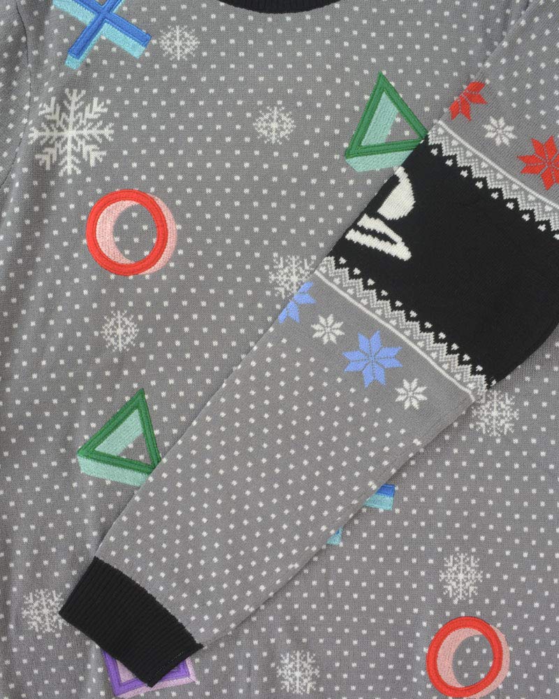 Numskull Unisex Official PlayStation Symbols Grey Knitted Christmas Jumper for Men or Women - Ugly Novelty Sweater Gift