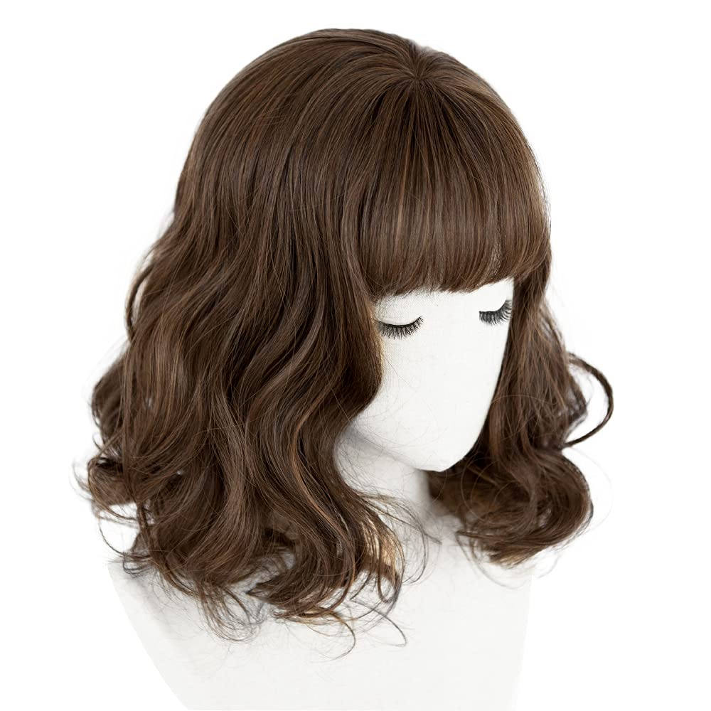 ブライトララ BRIGHT LELE Natural Full Medium Wavy Hair Wigs With Bangs for Women Synthetic Curly Hair Wig for Daily Party Cosplay Wig HF617-NB