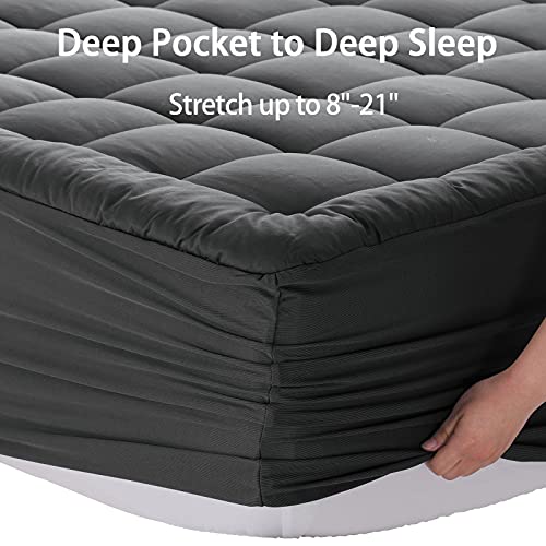 EASELAND RV Short Queen Mattress Pad Pillow Top Mattress Cover Quilted Fitted Mattress Protector Cotton Top 8-21" Deep Pocket Cooling Mattress Topper (60x75 Inches, Dark Grey)