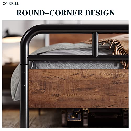 ONBRILL King Size Metal Bed Frame with Curved Wooden Headboard and Footboard, Mattress Foundation Platform Bed Frame with Under Bed Storage, No Box Spring Needed, Modern, Sanders