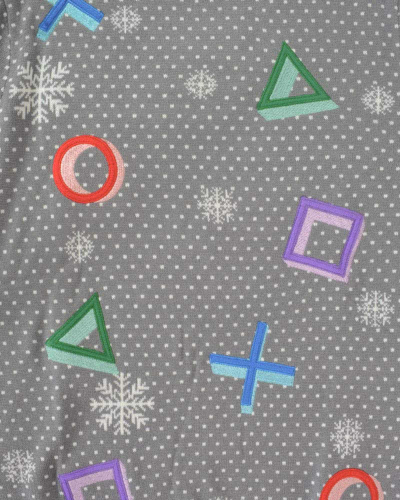 Numskull Unisex Official PlayStation Symbols Grey Knitted Christmas Jumper for Men or Women - Ugly Novelty Sweater Gift