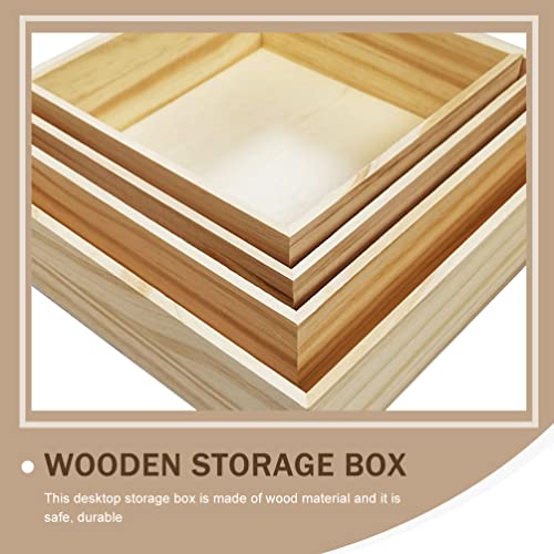 Zerodeko 4pcs Unfinished Wooden Box Stackable Rustic Wood Square Storage Organizer Container Craft Box for DIY Craft Collectibles Home Venue Desktop Drawer Decor Succulent Pot