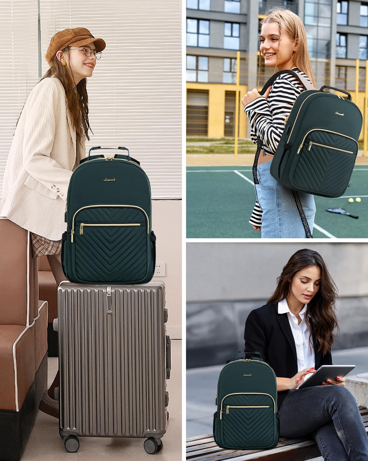LOVEVOOK Laptop Backpack for Women, Large Capacity Travel Computer Work Bag with 17-inch Laptop Compartment, Business Nurse Backpack Purse, Hiking Outdoor Carry On Backpack, Deepgreen
