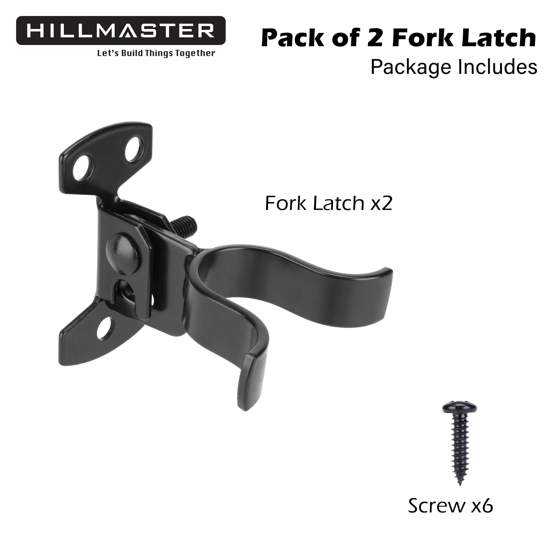 HILLMASTER 1-3/8" Flat Back Wall Mount Chain Link Fork Latch, Black Gate Fork Latch with Padlock Hole,Fence Latch Lock with Screws,Bolts,Gate Hardware Gate Latches for Outdoor Wooden Gates,2 PCS