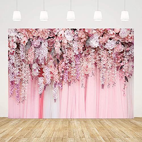 ABLIN 8x6ft Floral Backdrop Girl Pink Rose Flower Wall Decor Romantic Bridal Shower Wedding Anniversary Photo Background Floral Party Decorations Dessert Cake Table Banner Props