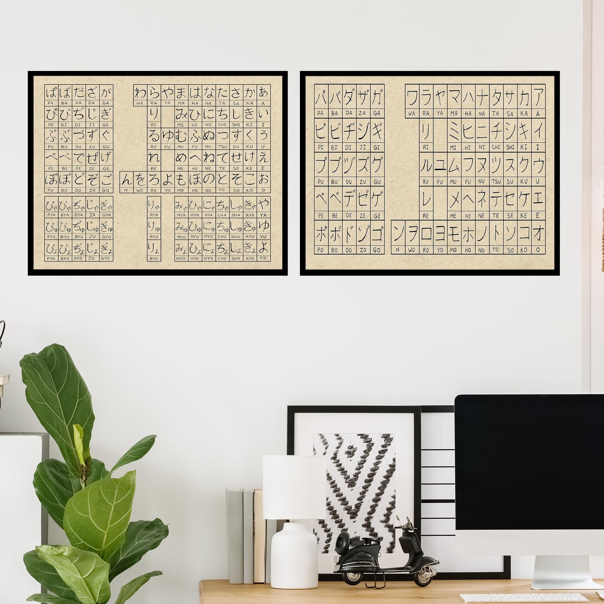 Bigwig Prints Japanese Alphabet Posters - Hiragana and Katakana Chart, Language Learning Wall Art, Japanese Study Guide for Beginners, Educational Decor for Classroom or Home -Unframed Set of 2 (8x10)