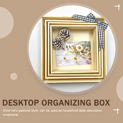 Zerodeko 4pcs Unfinished Wooden Box Stackable Rustic Wood Square Storage Organizer Container Craft Box for DIY Craft Collectibles Home Venue Desktop Drawer Decor Succulent Pot
