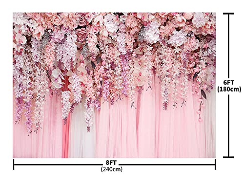 ABLIN 8x6ft Floral Backdrop Girl Pink Rose Flower Wall Decor Romantic Bridal Shower Wedding Anniversary Photo Background Floral Party Decorations Dessert Cake Table Banner Props