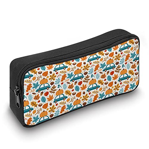 Autumn Pumpkins and Cars Pencil Case Makeup Bag Big Capacity Pouch Organizer for Office College