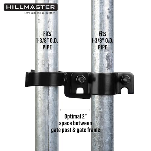 HILLMASTER 1-3/8"x1-3/8" Chain Link Fence Fork Latch,Gate Fork Latch with Padlock Hole,Fence Latch Lock with Bolts and Nuts,Gate Hardware Gate Latches for Metal Gates,Black Powder Coated,2 PCS