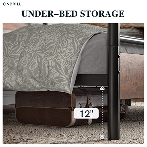 ONBRILL King Size Metal Bed Frame with Curved Wooden Headboard and Footboard, Mattress Foundation Platform Bed Frame with Under Bed Storage, No Box Spring Needed, Modern, Sanders