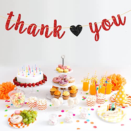 Thank You Banner - Red Glitter Sign for Engaged - Wedding - Bridal Shower Bunting Thanksgiving Photo Booth Props