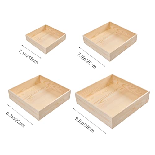 Zerodeko 4pcs Unfinished Wooden Box Stackable Rustic Wood Square Storage Organizer Container Craft Box for DIY Craft Collectibles Home Venue Desktop Drawer Decor Succulent Pot