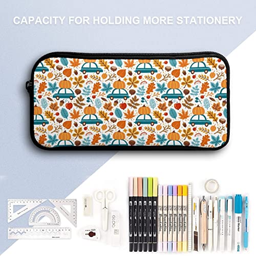 Autumn Pumpkins and Cars Pencil Case Makeup Bag Big Capacity Pouch Organizer for Office College