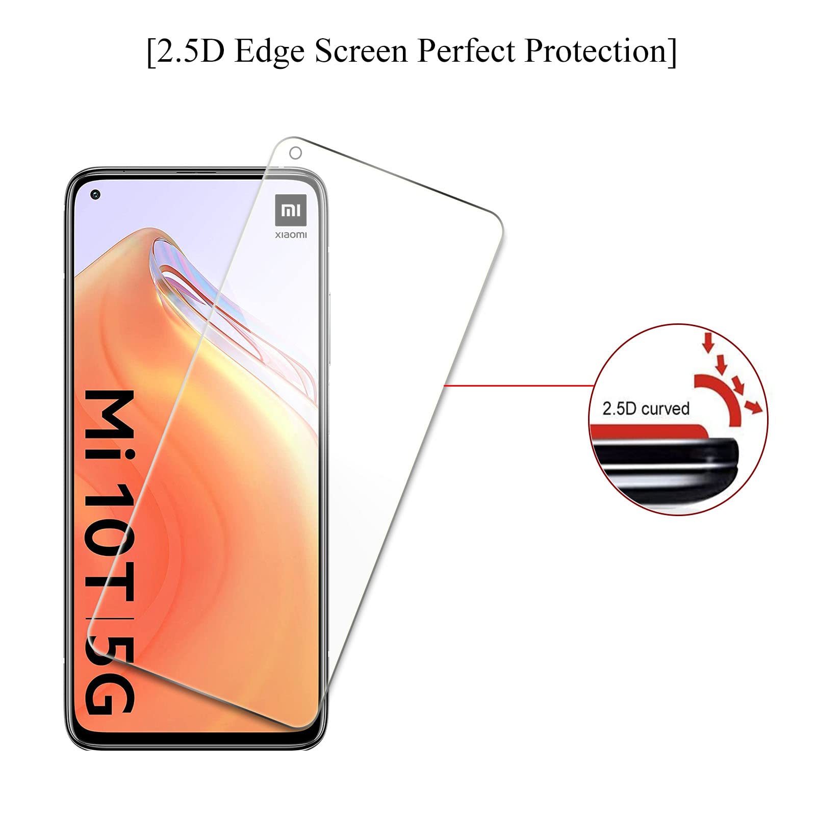 [3+2 Pack] 3 Pack for Xiaomi Mi 10t / Mi 10t Pro HD Clear Tempered Glass Screen Protector +2 Pack Camera Lens Protector, [9H Hardness][Bubble-Free] [Shatter Proof] [Anti-fingerprint [Easy