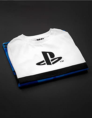 PlayStation Kids T-Shirt Camo Boys Blue White Logo Game Short Sleeve Top 7-8 Years