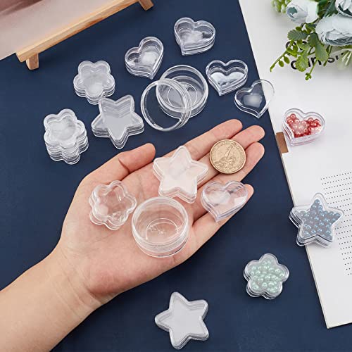 PH PandaHall 24pcs Plastic Containers 4 Style Clear Containers Heart Flower Round Star Beads Storage Containers 0.34 Fl Cosmetic Makeup Pot Jars for Clip Craft Jewelry Small Items Hardware
