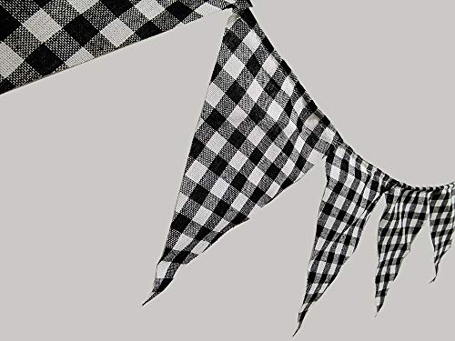 Buffalo Check Plaid Banner Cotton Black and White Gingham Bunting Garland Pennant Flag Banner, 24pcs