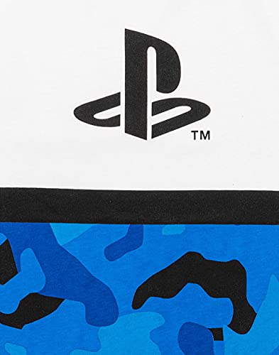 PlayStation Kids T-Shirt Camo Boys Blue White Logo Game Short Sleeve Top 7-8 Years