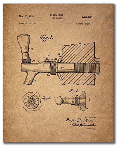 Beer Patent Wall Art Prints - Set Of 6 (8 Inches By 10 Inches) Vintage Bar Photos