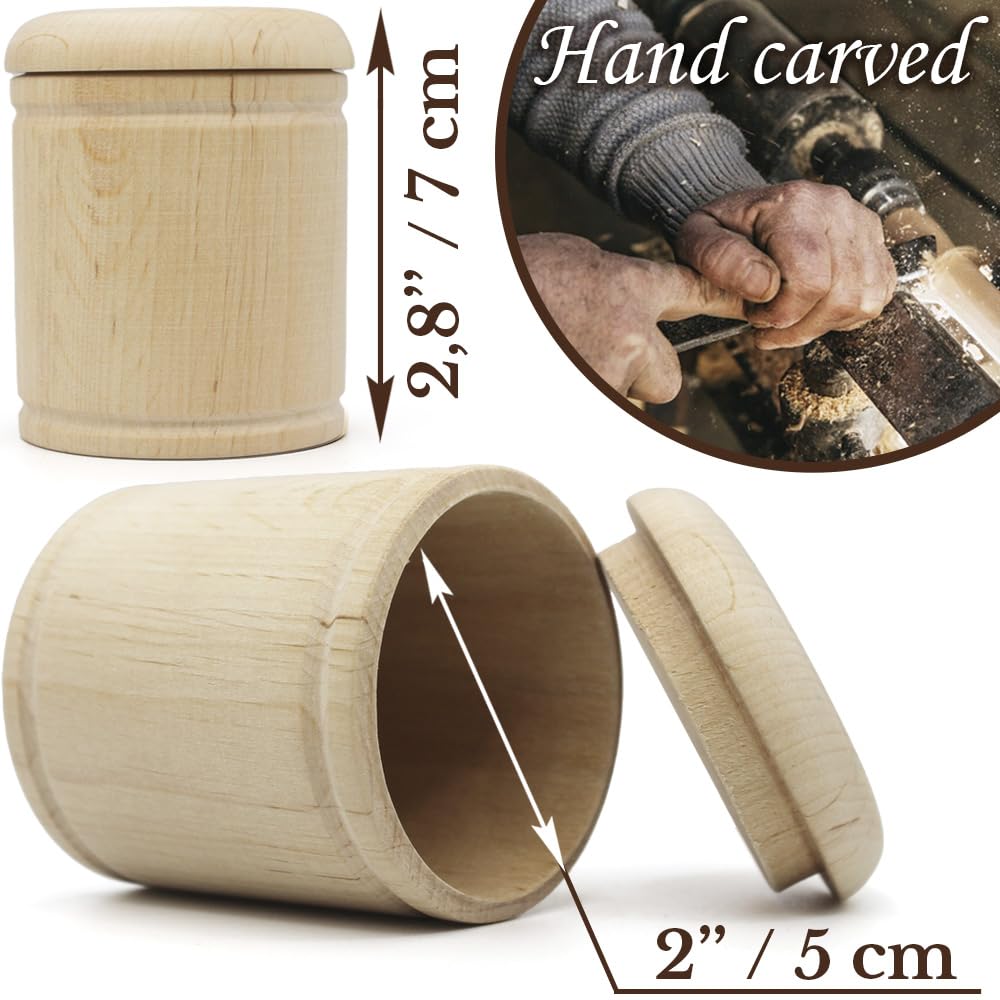 AEVVV 3pcs 2.8''x2'' Round Wooden Box with Lid Trinket Box Wedding Jewelry Box Decorative Boxes DIY Storage Trinket Bearer Container Case Wood Ring Box