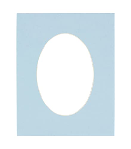 10x16 Mat Bevel Cut for 8.5x11 Photos - Precut Baby Blue Oval Shaped Photo Mat Board Opening - Acid Free Matte to Protect Your Pictures - Bevel Cut for Family Photos, Pack of 1 Matboard Show Kit With