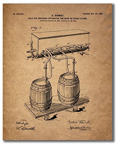 Beer Patent Wall Art Prints - Set Of 6 (8 Inches By 10 Inches) Vintage Bar Photos