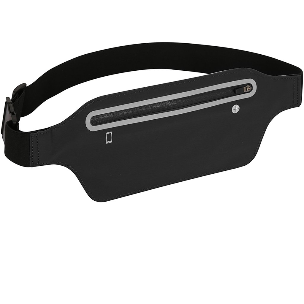 MOVOYEE Fanny Packs for Women, Waterproof Fanny Pack for Men, Adjustable Running Belt Waist Pack Slim Expandable Pocket Belt Black, iPhone Running Holder Cell Phone Elastic Waist Pouch Bag for Galaxy