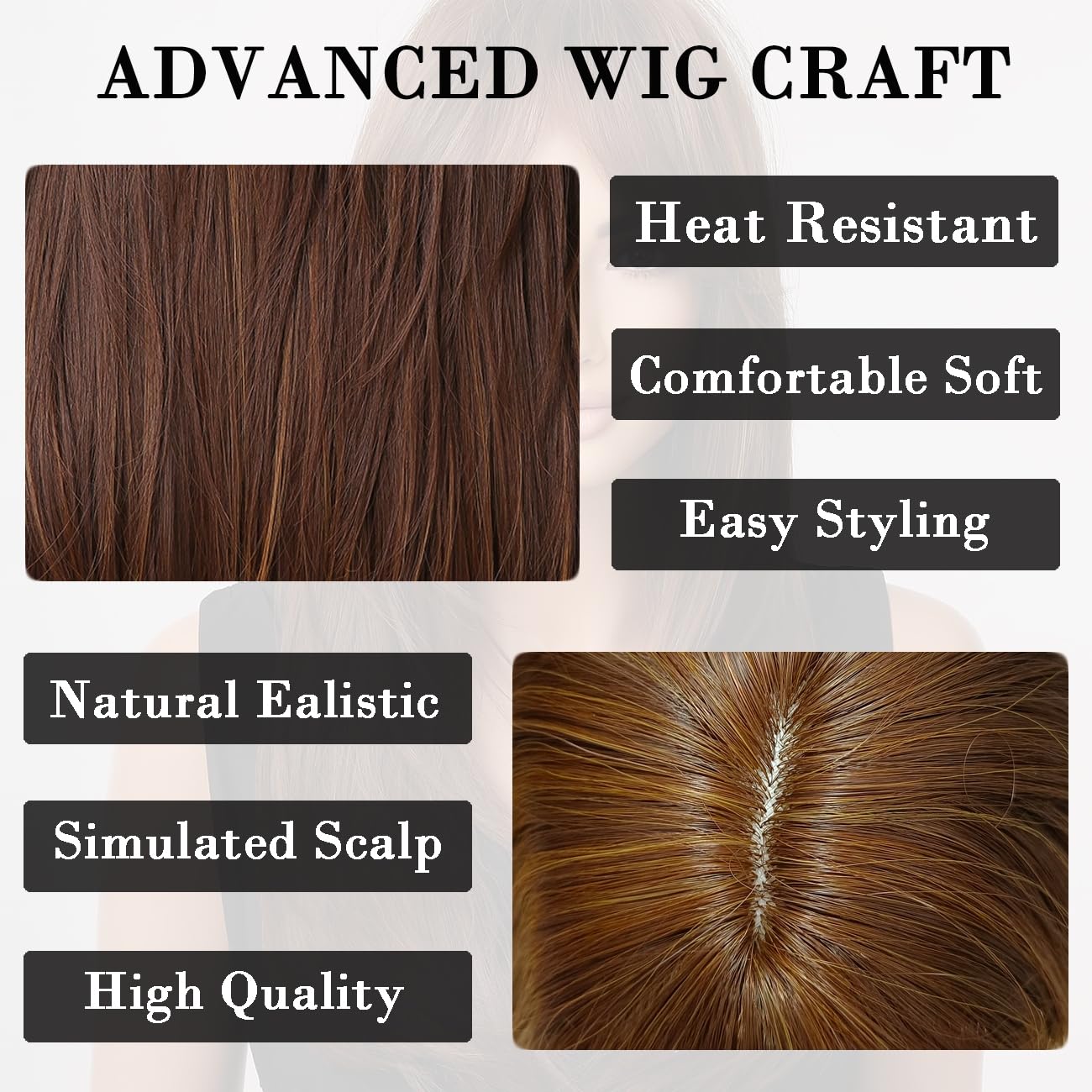 Doremiy Brown Wig with Bangs Natural Medium Length Straight Wigs for Women Heat Resistant Fiber Synthetic Wigs for Daily Cosplay