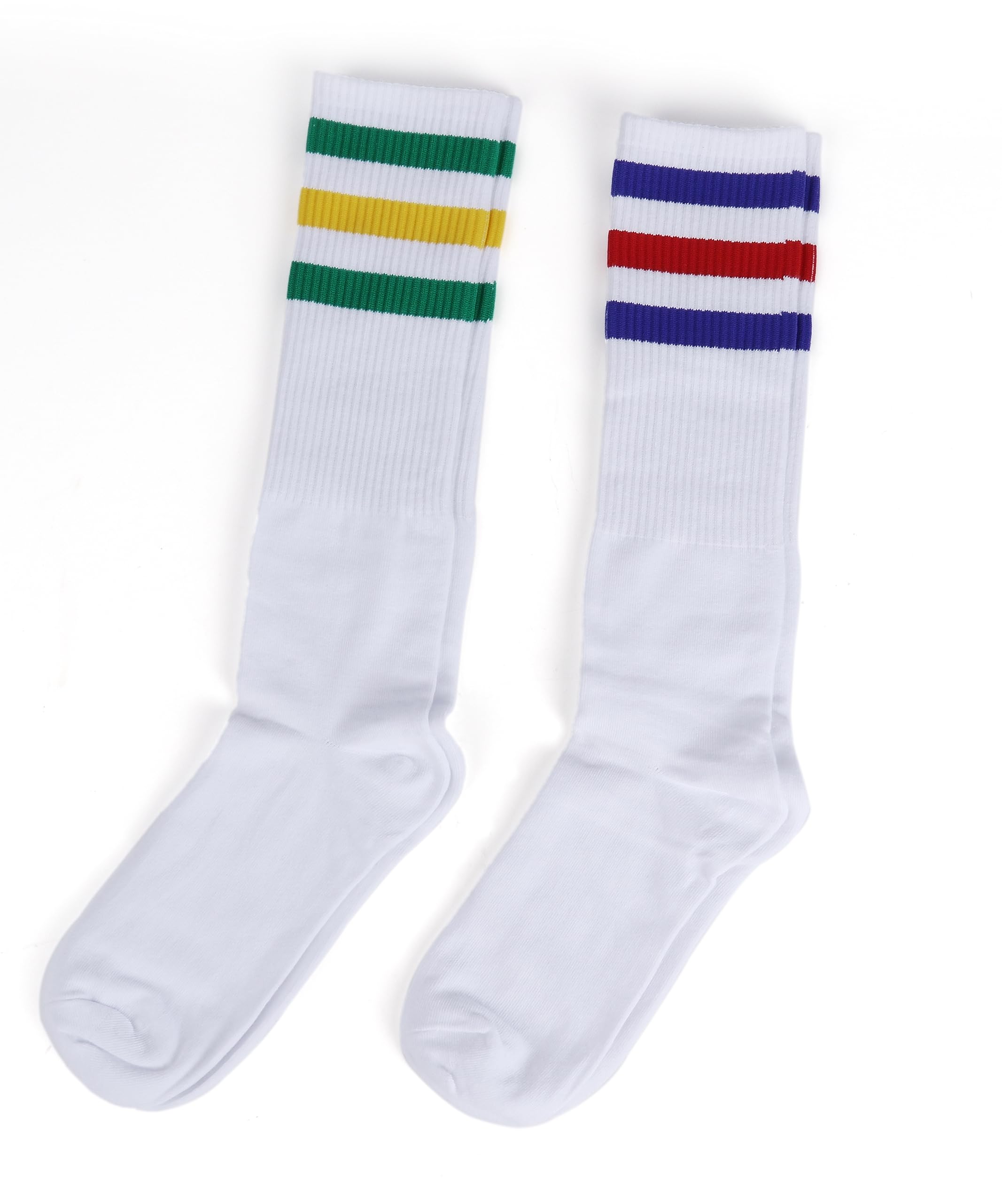 Leotruny Knee High Tube Socks: Over the Calf Retro Socks - Striped Tube Socks for Men Women White Blue Red