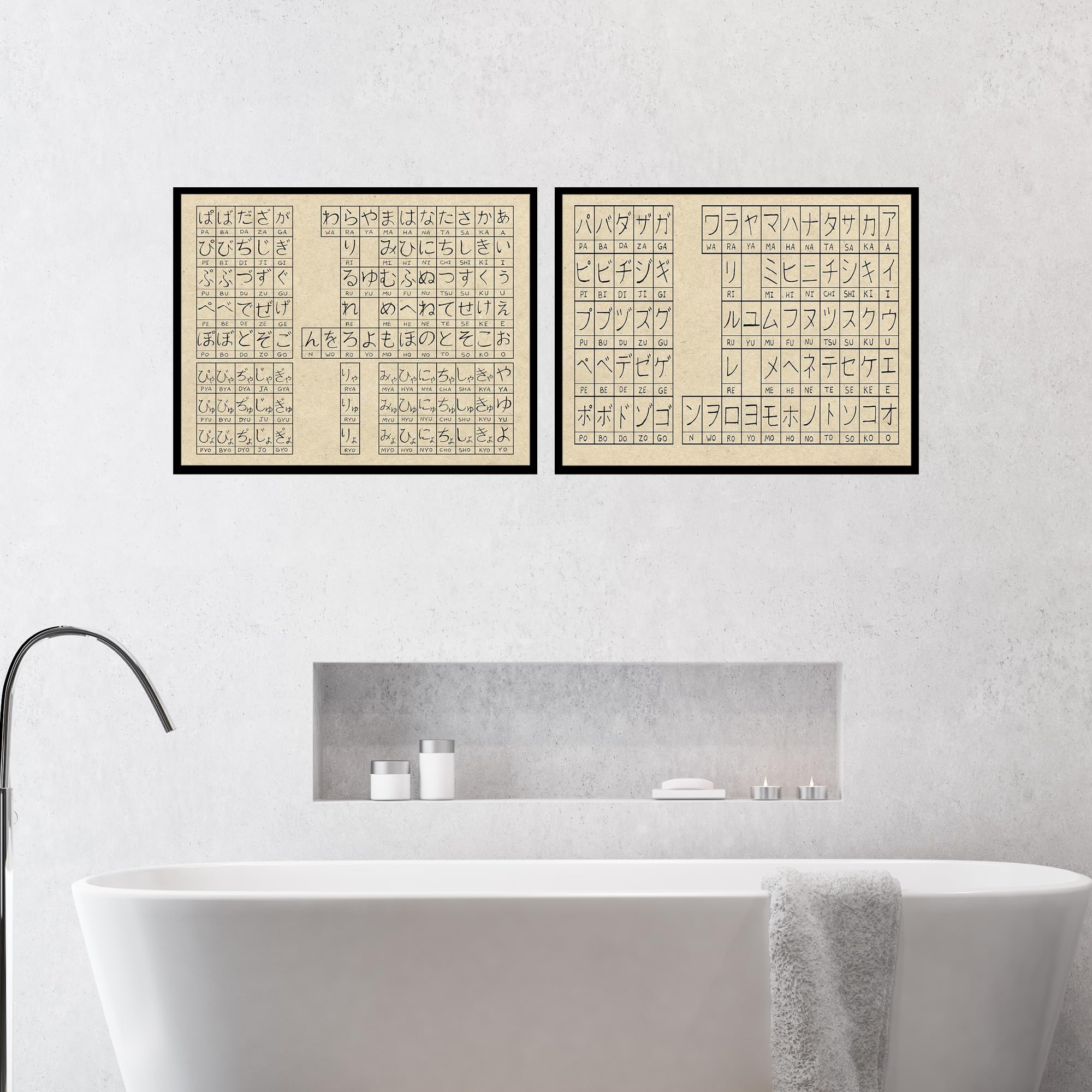 Bigwig Prints Japanese Alphabet Posters - Hiragana and Katakana Chart, Language Learning Wall Art, Japanese Study Guide for Beginners, Educational Decor for Classroom or Home -Unframed Set of 2 (8x10)
