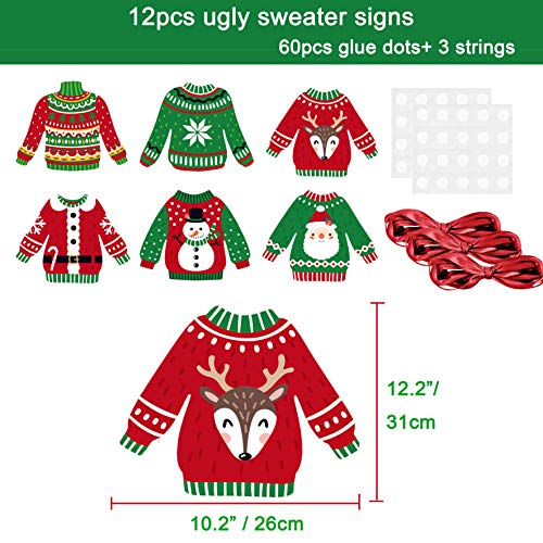 Ugly Sweater Decorations Hanging Banner 12 Pieces Ugly Christmas Party Decorations Holiday Party Indoor Hanging Decor