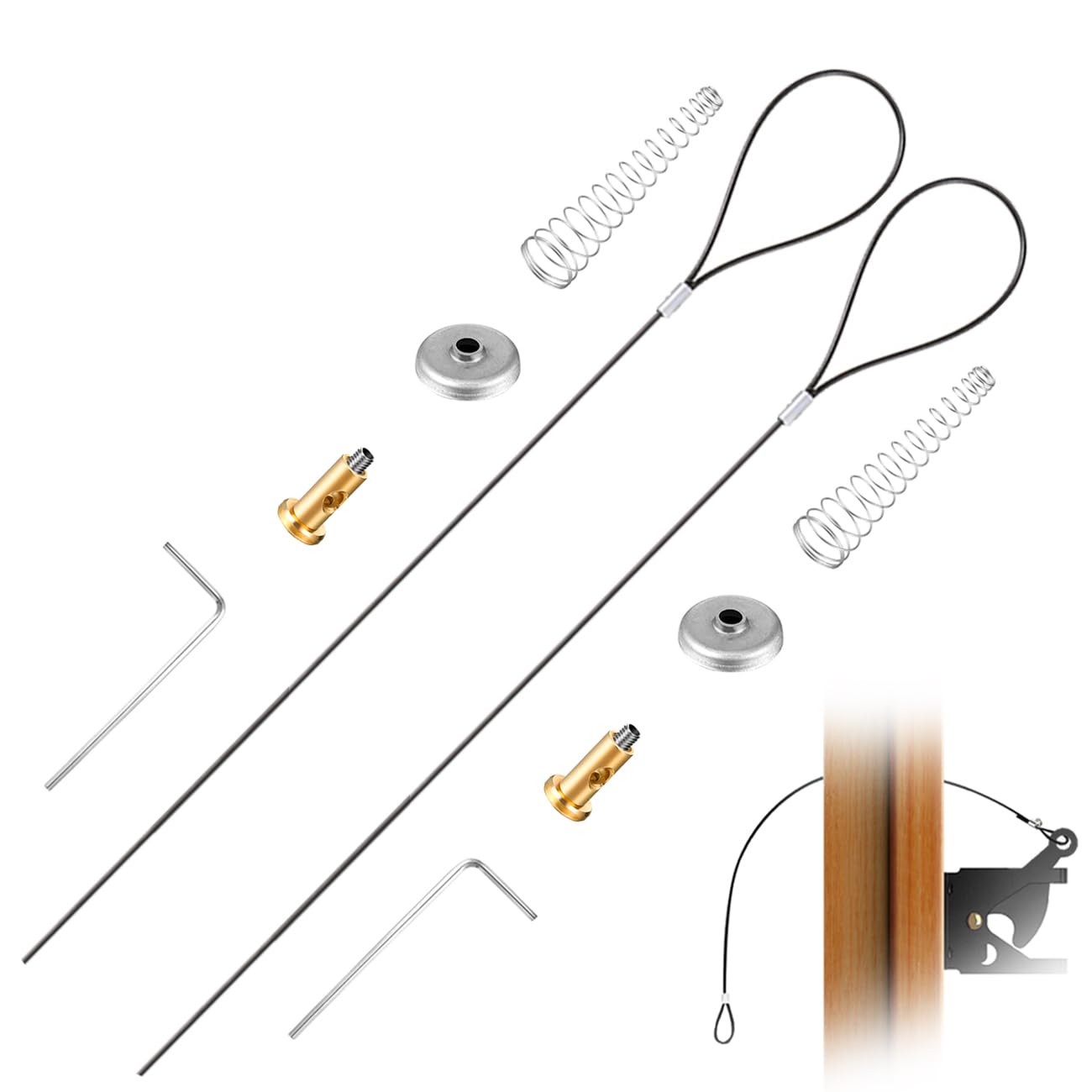MARRTEUM Gate Latch Cable Pulls Kit, Black Spring Loaded Adjustable Gate Latch Cable Pull Gate Opener for Metal Wooden Fences Garden Backyard Door Fence Gate Opener (2 Sets)