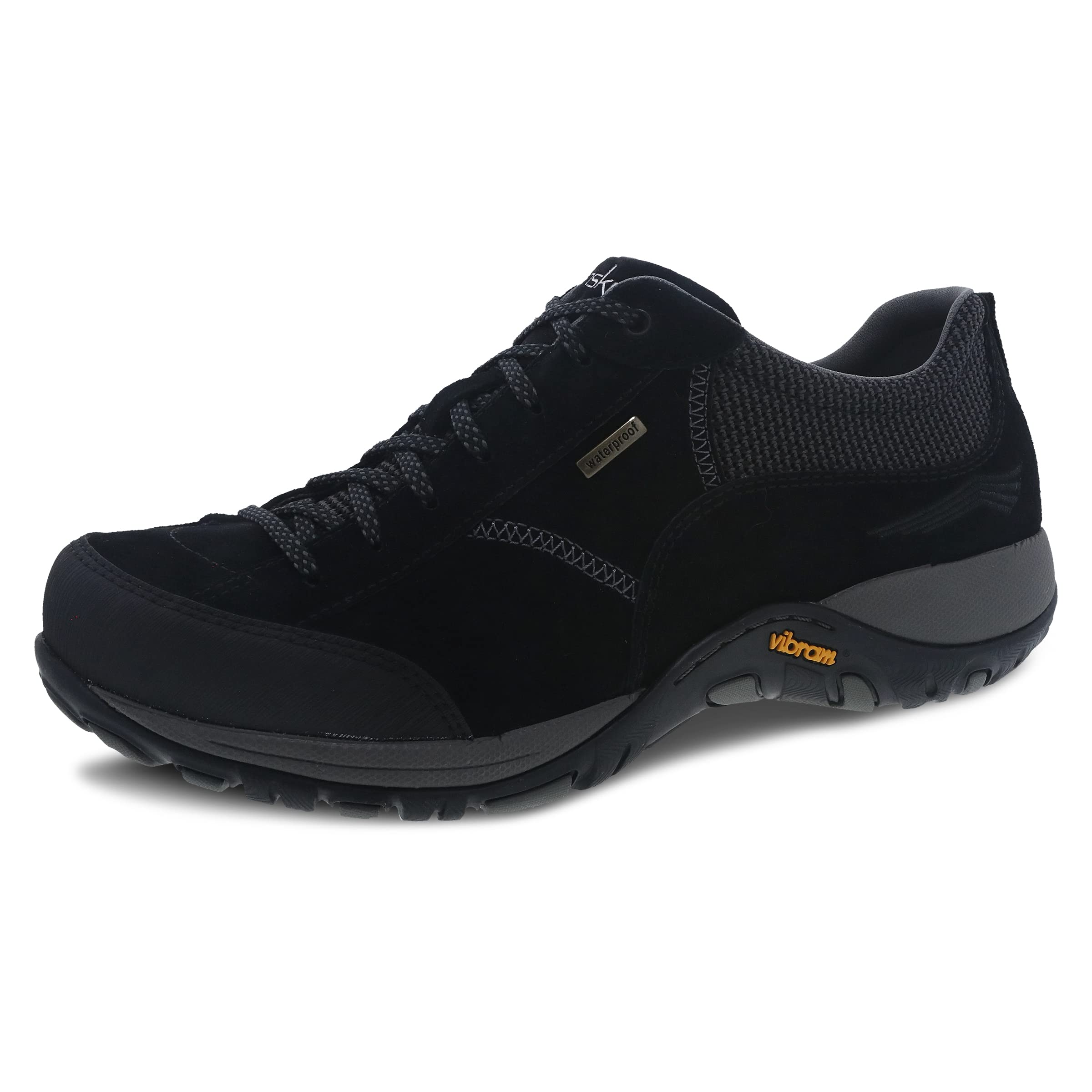 Dansko Paisley Waterproof Outdoor Sneakers for Women-Comfortable, Breathable Walking Shoes with Arch Support-Stain Resistant Sneakers with Slip-Resistant Rubber Outsole Black/Black Suede 6.5-7 M US