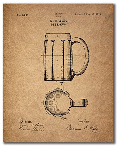 Beer Patent Wall Art Prints - Set Of 6 (8 Inches By 10 Inches) Vintage Bar Photos