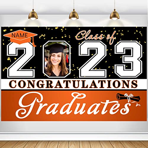Custom Graduation Backdrop Banner Orange Large Congrats Grad Party Supplies Decorations Photography Background for 2023 Graduation Party