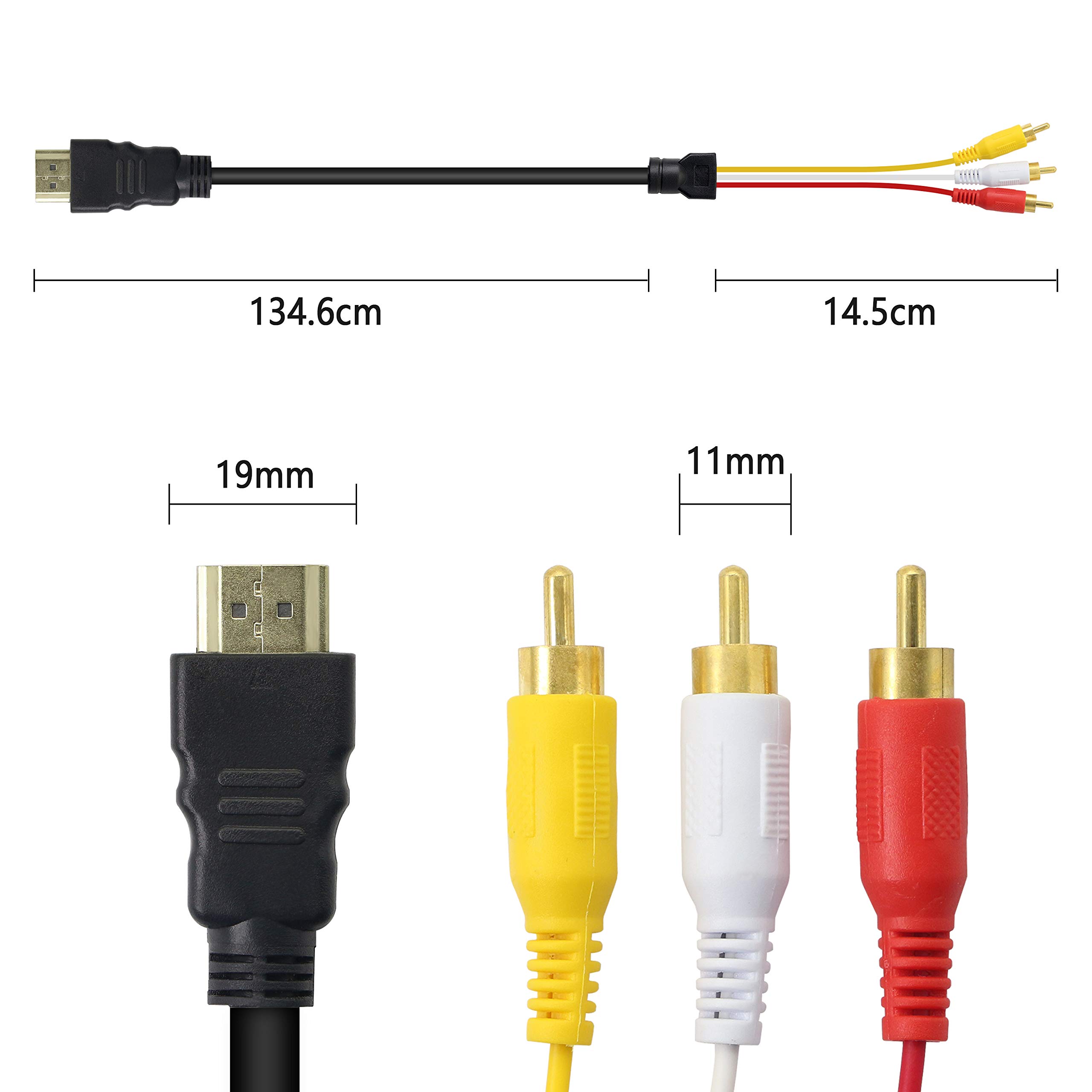 GELRHONR HDMI to RCA Cable,One-Way Transmission from HDMI Male to 3RCA Video Audio AV Component Converter Adapter Cable for HDTV/DVD and Most LCD Projectors-5FT