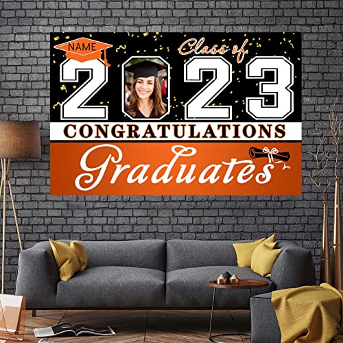 Custom Graduation Backdrop Banner Orange Large Congrats Grad Party Supplies Decorations Photography Background for 2023 Graduation Party