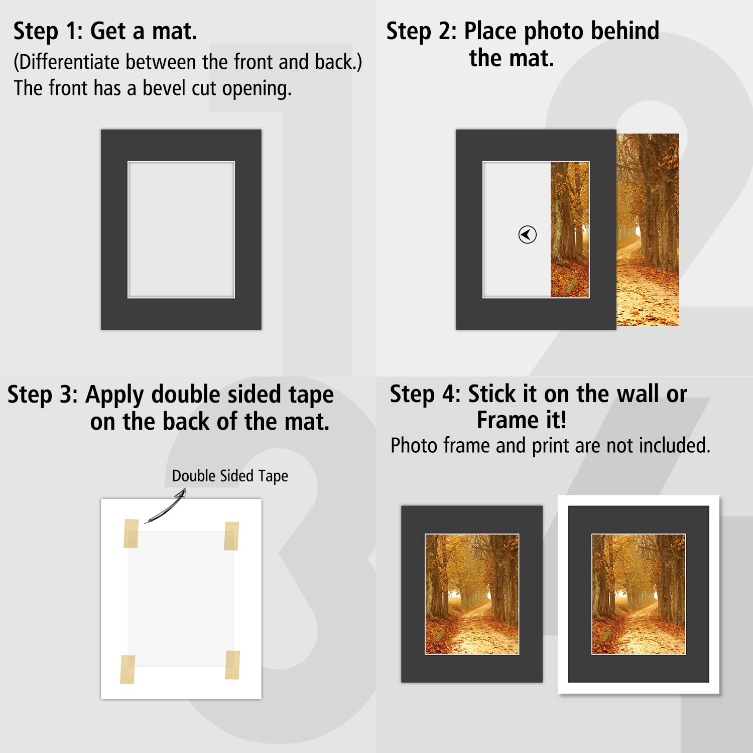 Golden State Art, Pack of 25, Acid-Free Black Pre-Cut 16x20 Picture Mat for 11x14 Photo with White Core Bevel Cut Frame Mattes