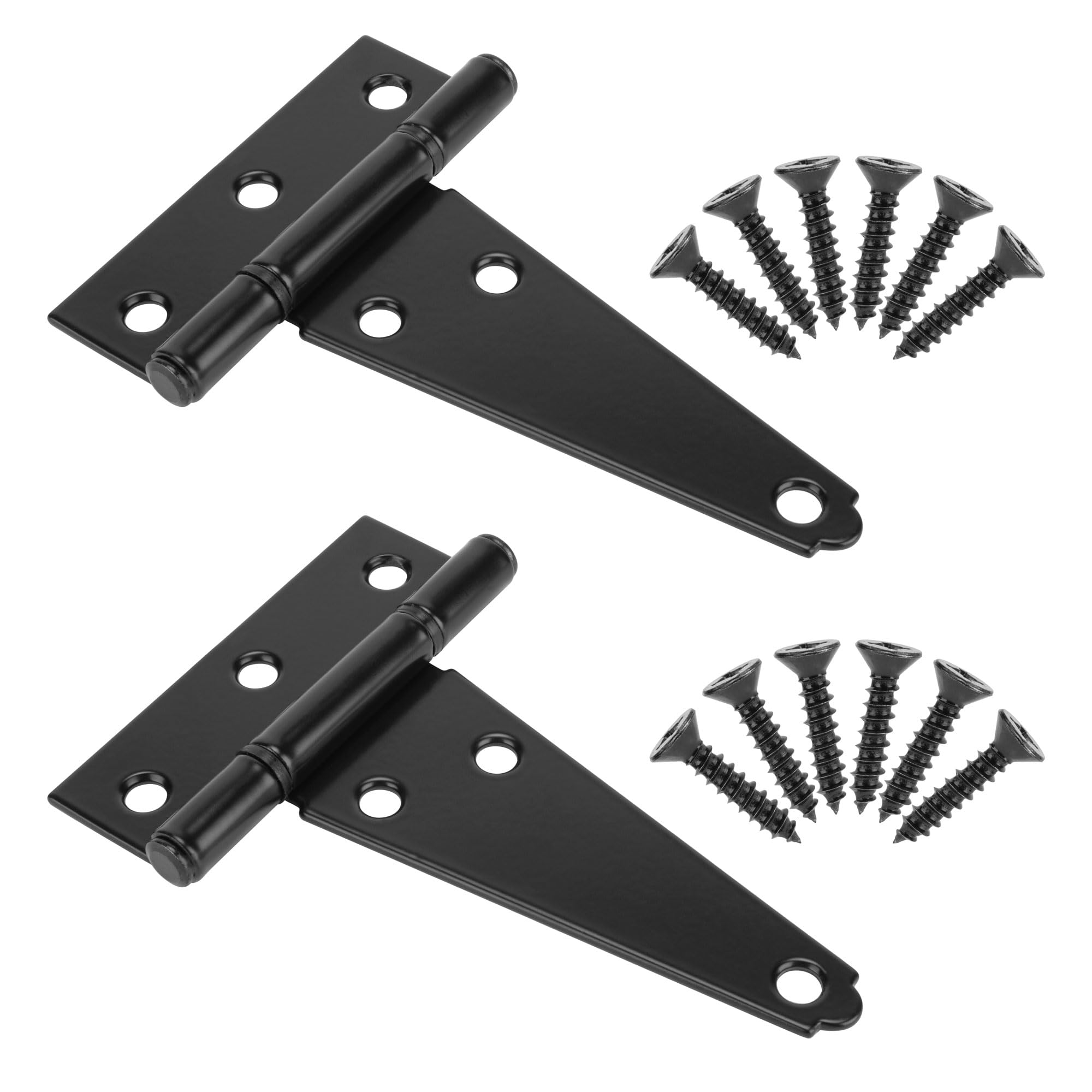 SANKINS 4 Inch T-Strap Shed Door Hinges Heavy Duty, Black Tee Gate Hinges for Wooden Fences, Yard Door, Barn Door Gates, Wrought Hardware Rustproof, 2Pack