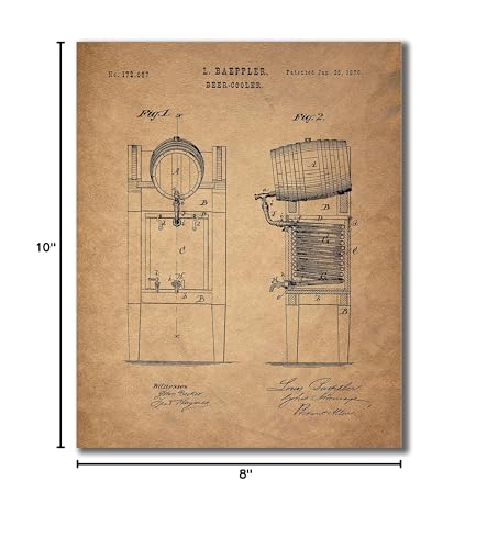 Beer Patent Wall Art Prints - Set Of 6 (8 Inches By 10 Inches) Vintage Bar Photos