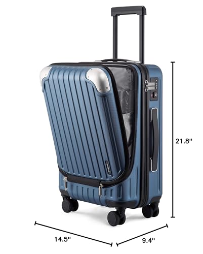 LEVEL8 Grace Carry On Luggage, 20 Inch Hardside Suitcase, Abs+Pc Harshell Spinner Luggage with Tsa Lock, Spinner Wheels, Blue, 20-Inch Carry-On